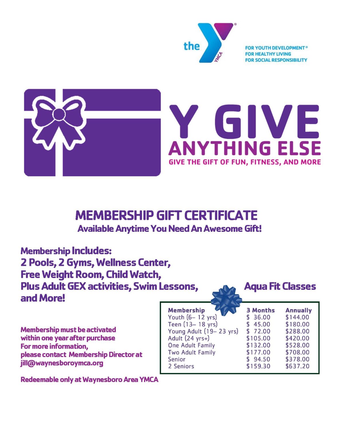 Give the Gift of Membership – Waynesboro YMCA